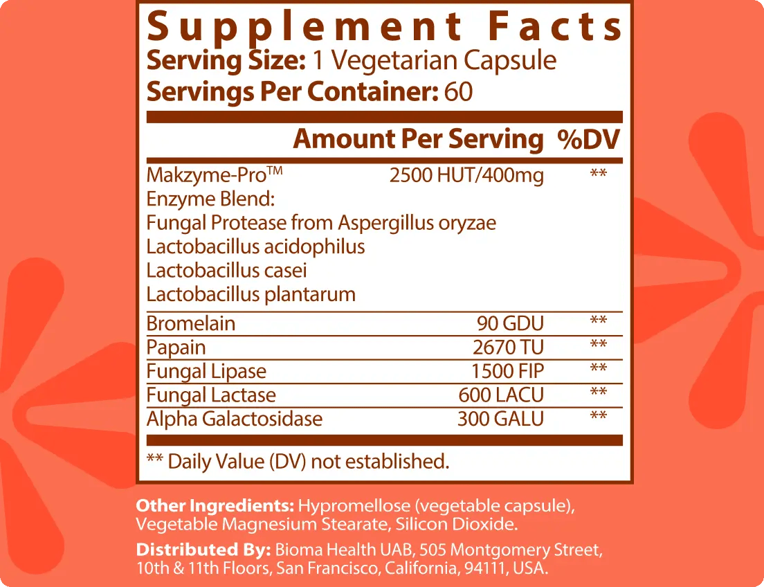 Enzymes supplement facts